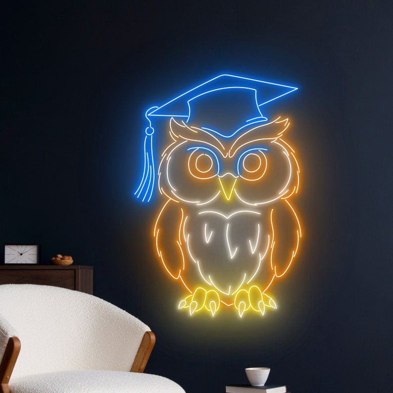 Handmadetneonsign Graduation Owl Neon Sign, Owl Bird Wall Art Decor ...