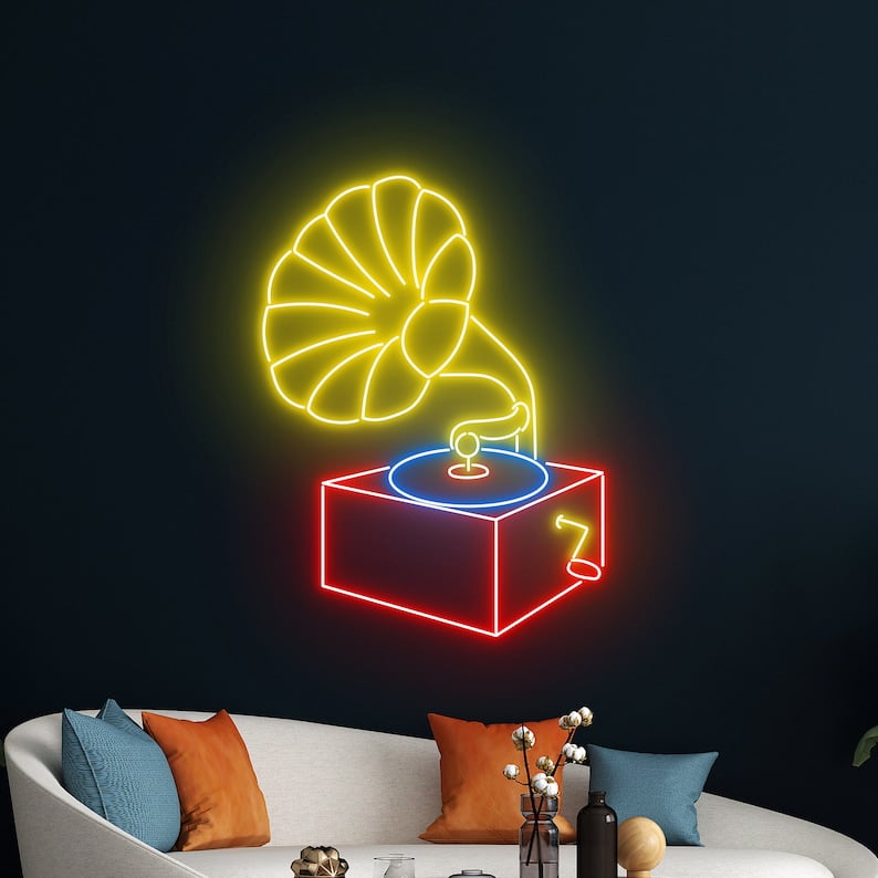 Handmadetneonsign Gramophone Led Sign, Record Player Neon Sign ...