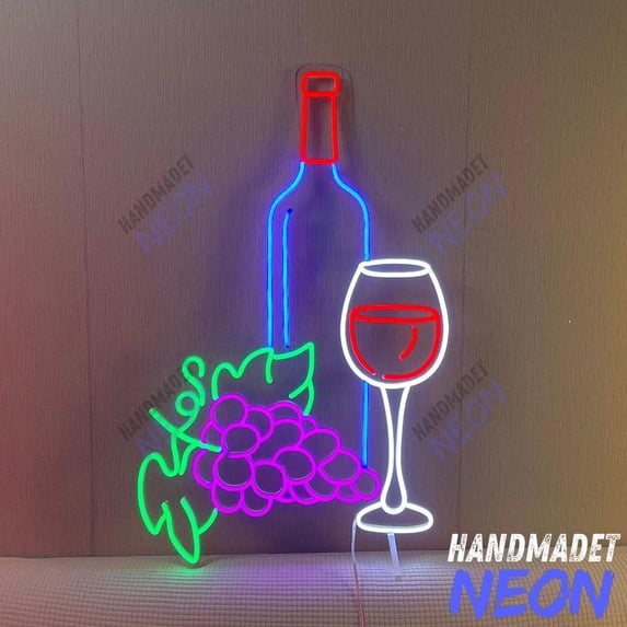 Handmadetneonsign Grape Wine Neon Sign, Vineyard Sign, Wine Shop Wall ...
