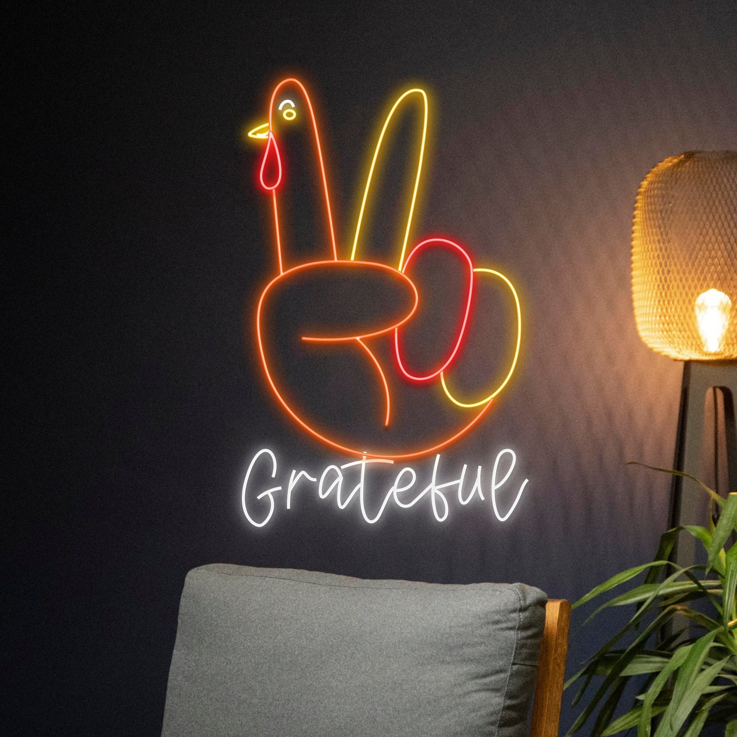Handmadetneonsign Grateful Turkey Peace Hand Neon Sign, Peace Hand ...