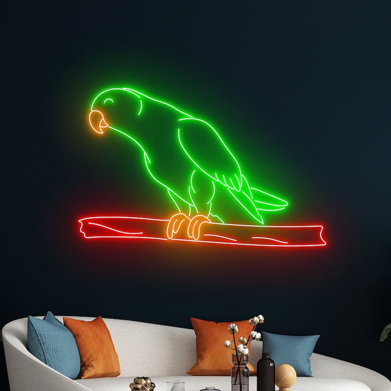 Handmadetneonsign Green Parrot Neon Sign, Green Parrot LED Light ...