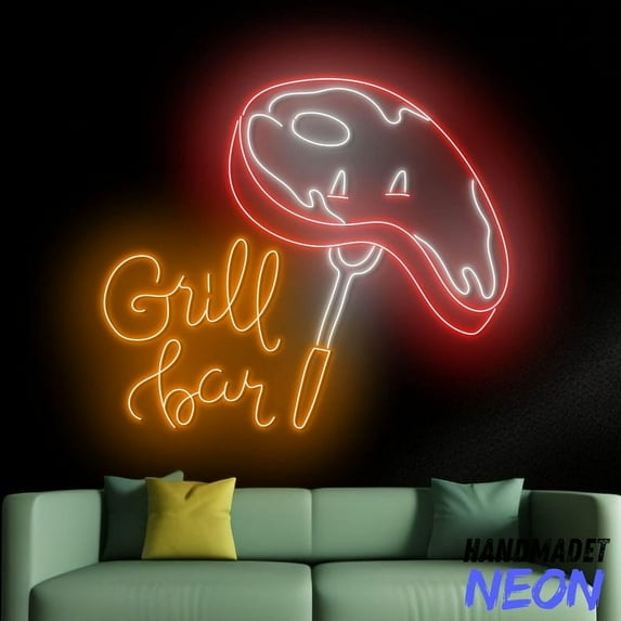 Handmadetneonsign Grill Meat Neon Sign, Steak BBQ Led Light, Restaurant ...