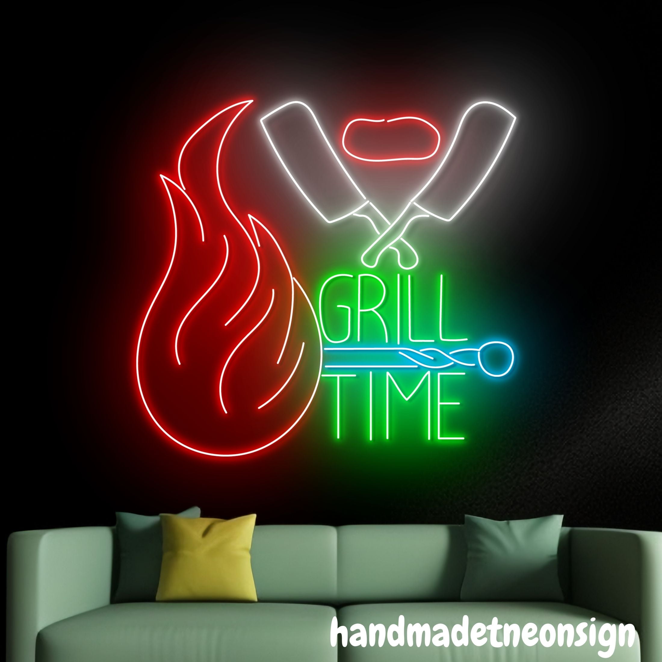 Handmadetneonsign Grill Time Neon Sign, BBQ Buffet Store Led Light ...