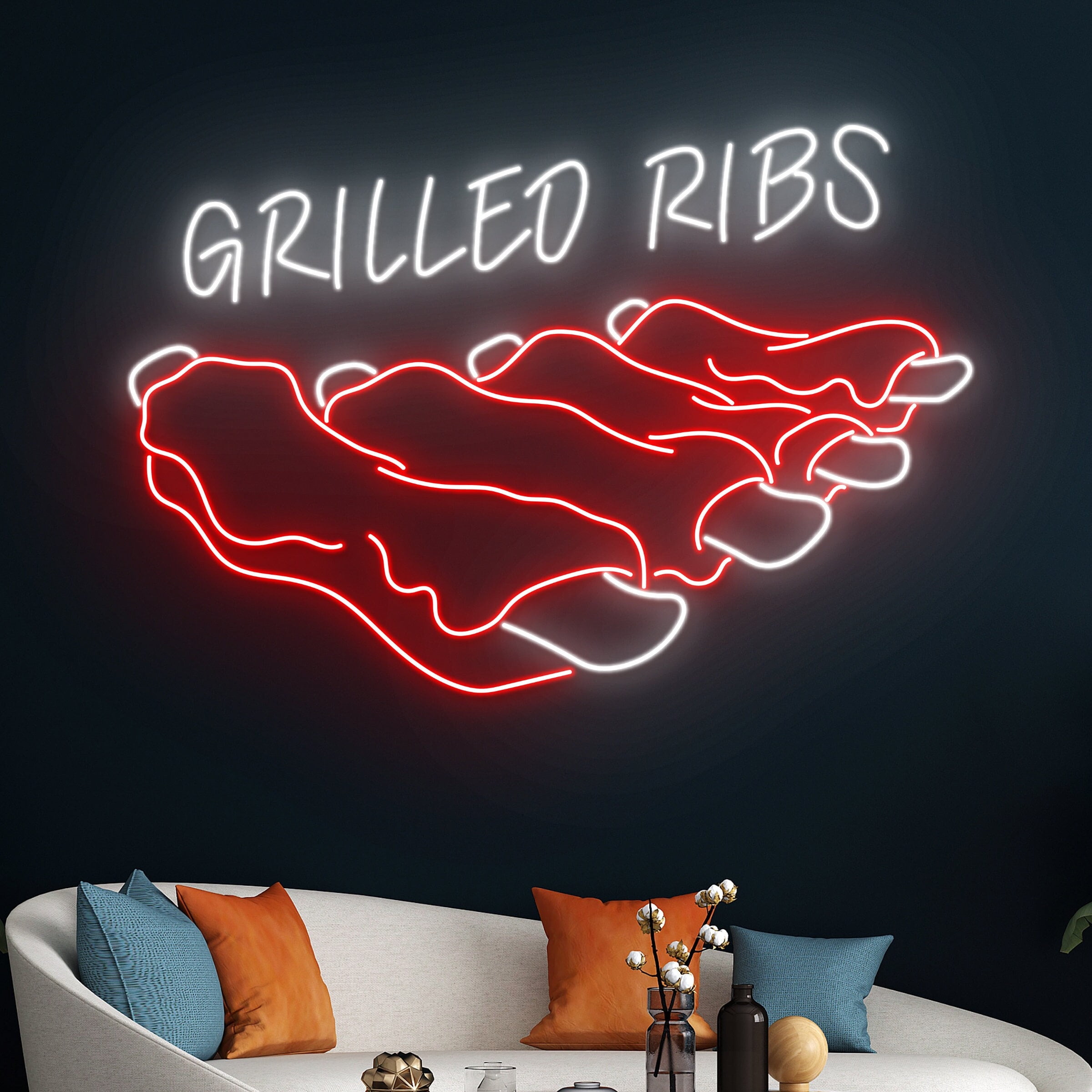 Handmadetneonsign Grilled Ribs Neon Light, Grilled Ribs Neon Sign, Meat ...