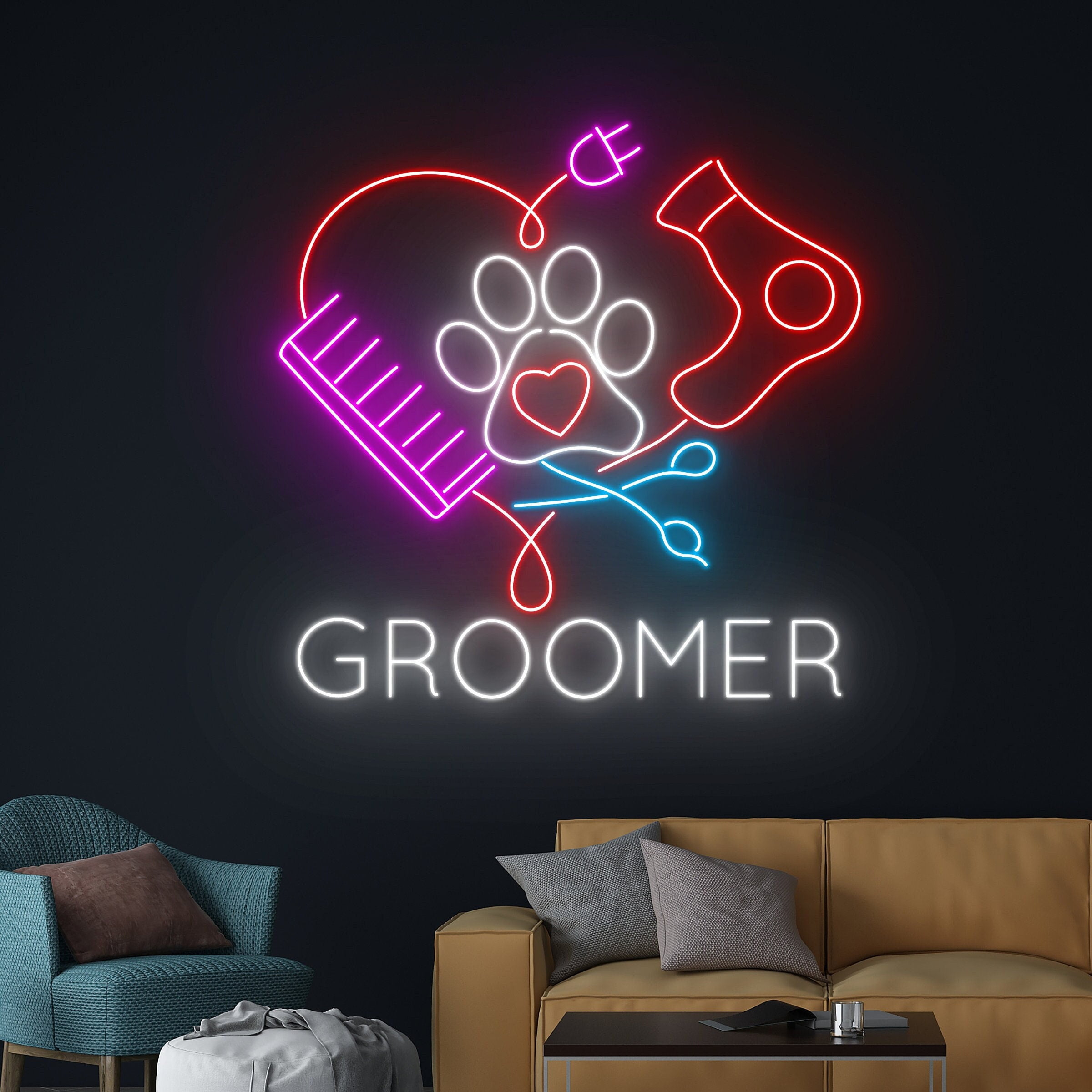 Handmadetneonsign Groomer Led Sign, Grooming Neon Sign, Groom Led Light ...