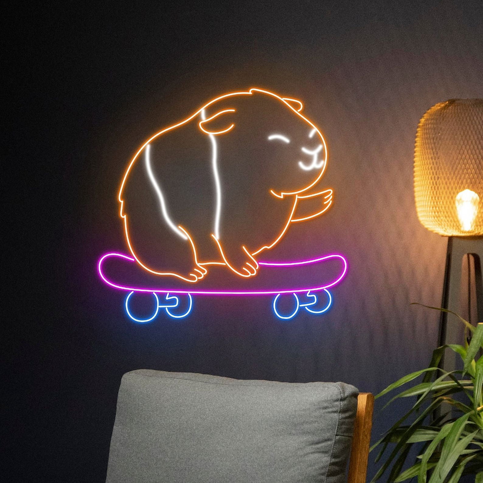 Handmadetneonsign Guinea Pig Skateboarding Neon Sign, Skateboard Guinea ...