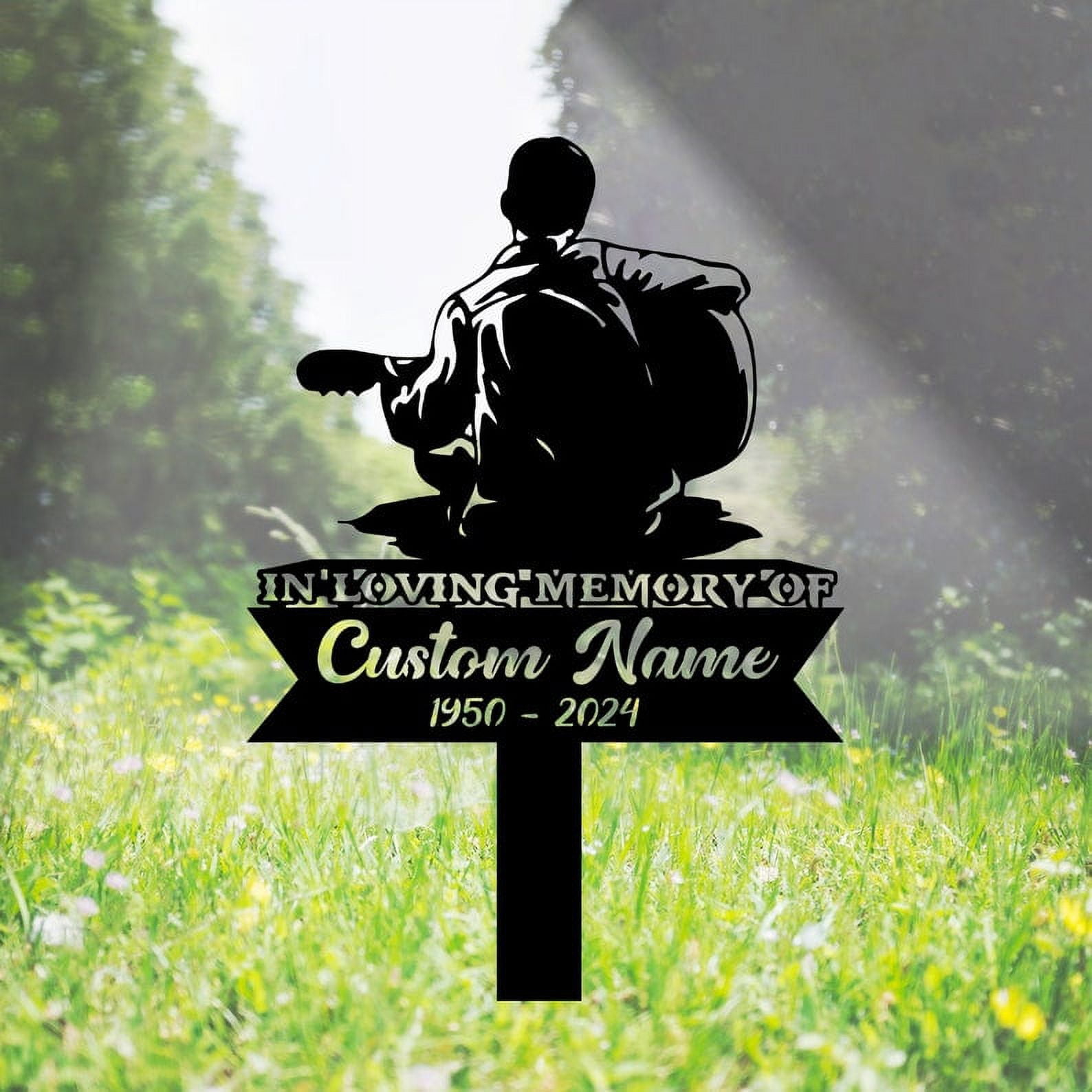 Handmadetneonsign Guitarist Memorial Metal With Stake, Man Playing ...