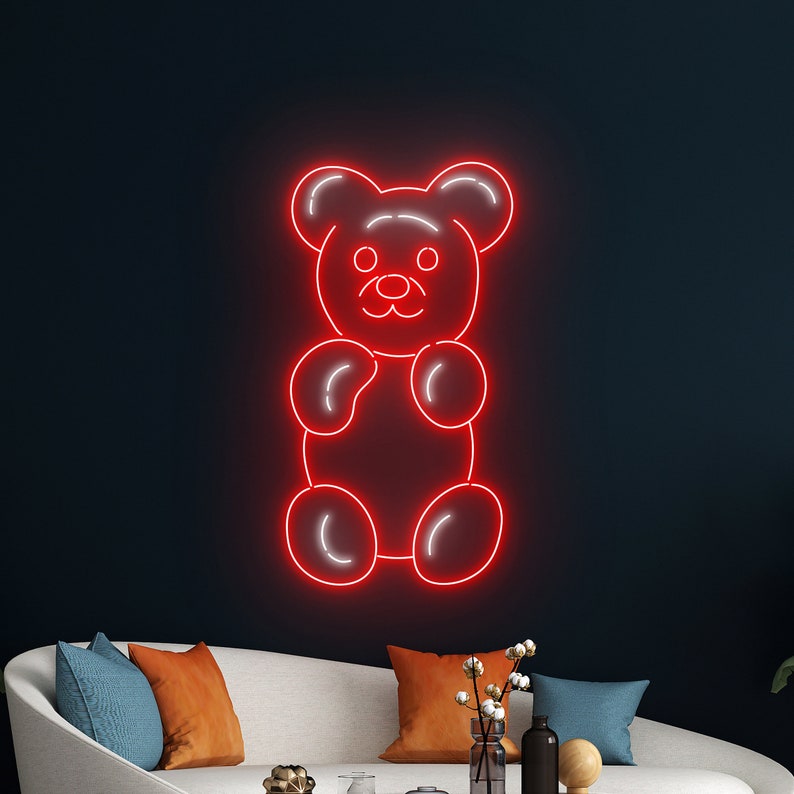 Handmadetneonsign Gummy Bear Neon Sign, Gummy Bear Wall Art Decor ...