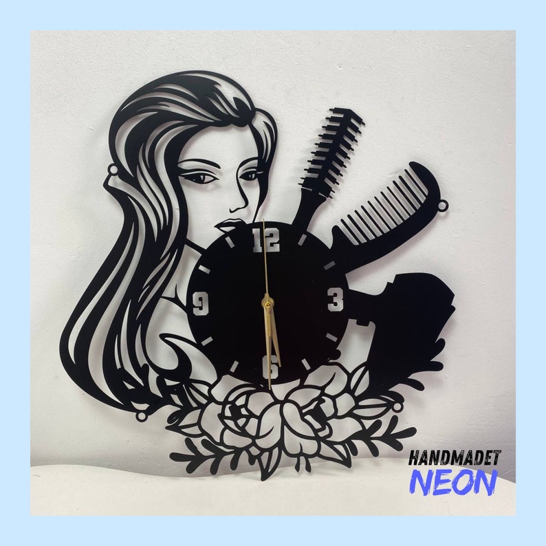 Handmadetneonsign Hairstyle Wall Clock Unique, Beauty Salon Oversize ...
