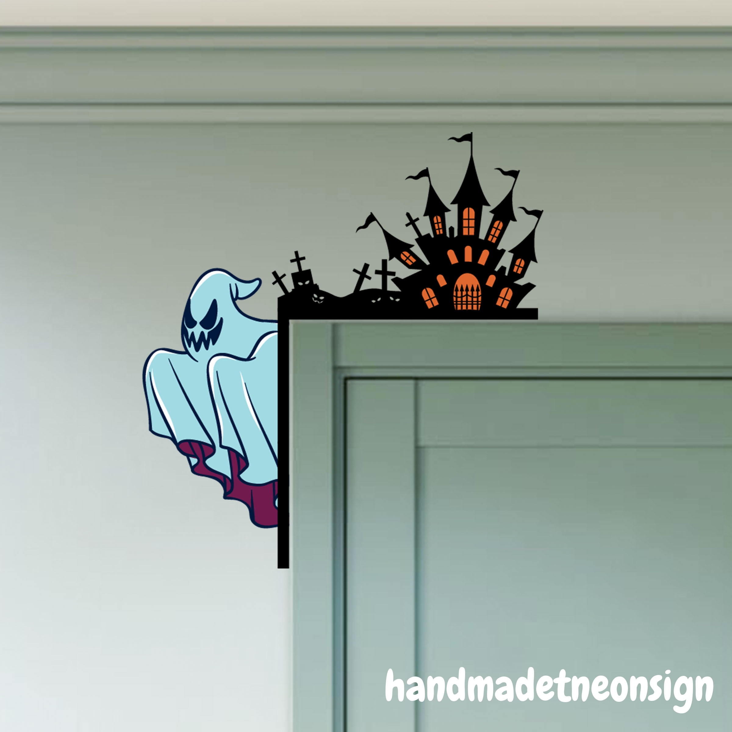 Handmadetneonsign Halloween Door Corner Sign, Ghost Halloween Metal ...