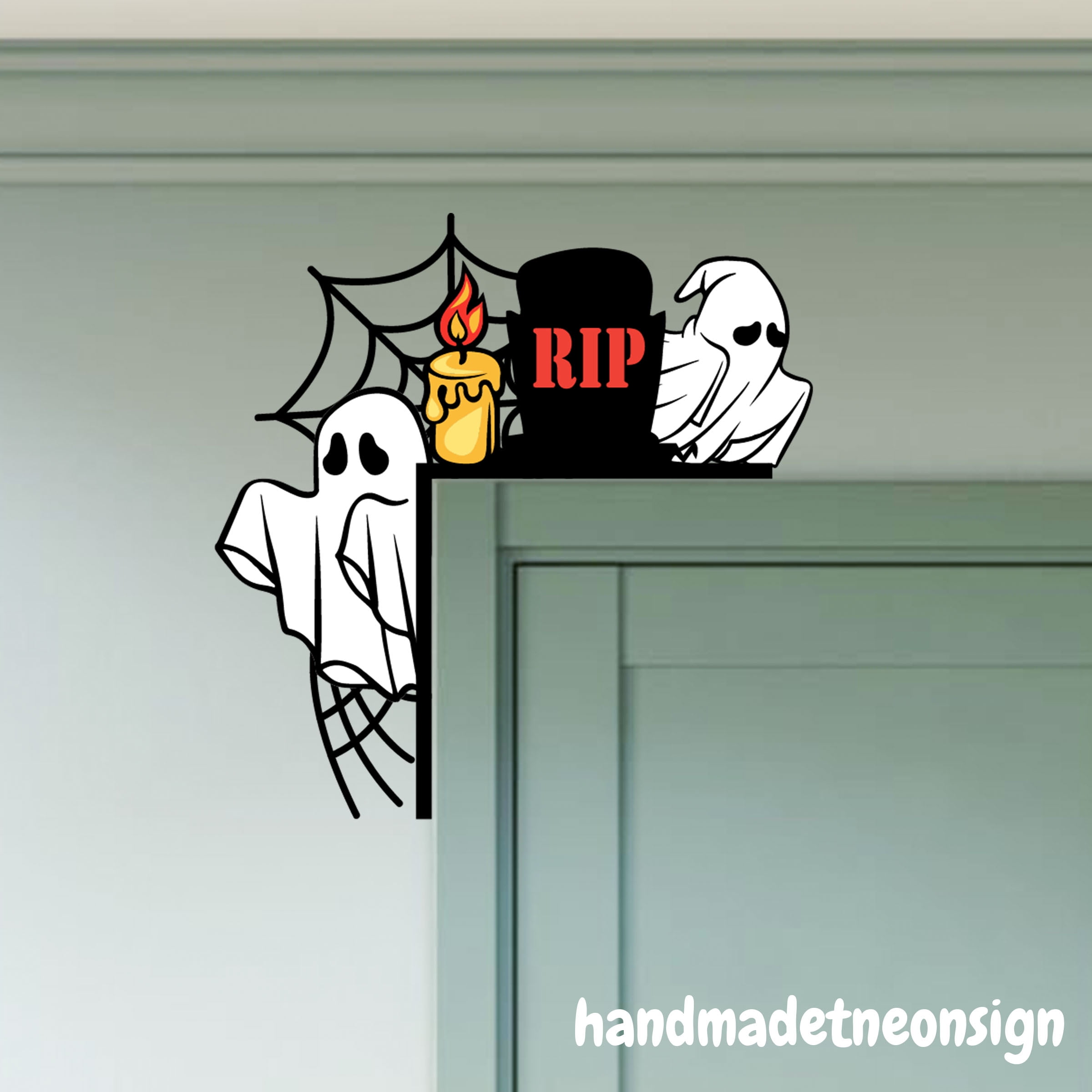 Handmadetneonsign Halloween Door Corner Sign, Ghost Halloween Metal ...