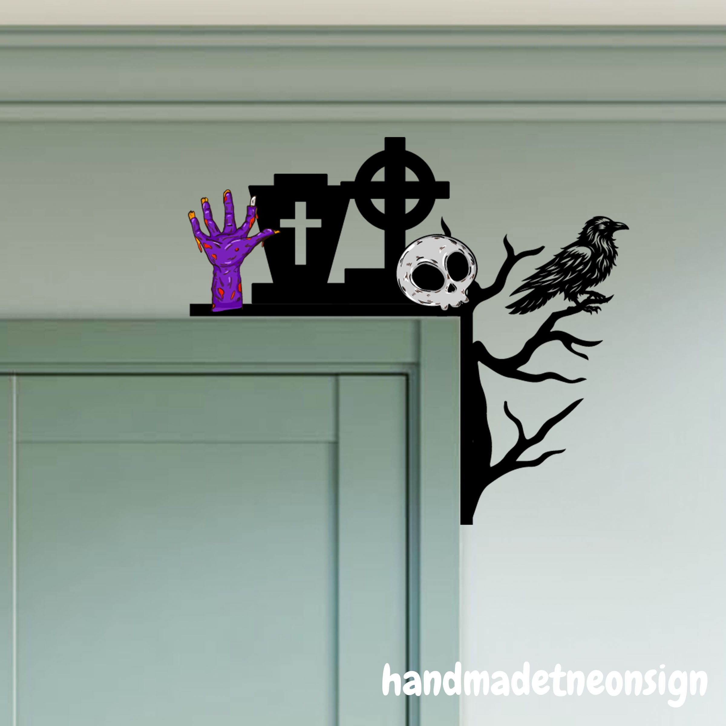 Handmadetneonsign Halloween Door Corner Sign, Grave Hand Metal Door ...