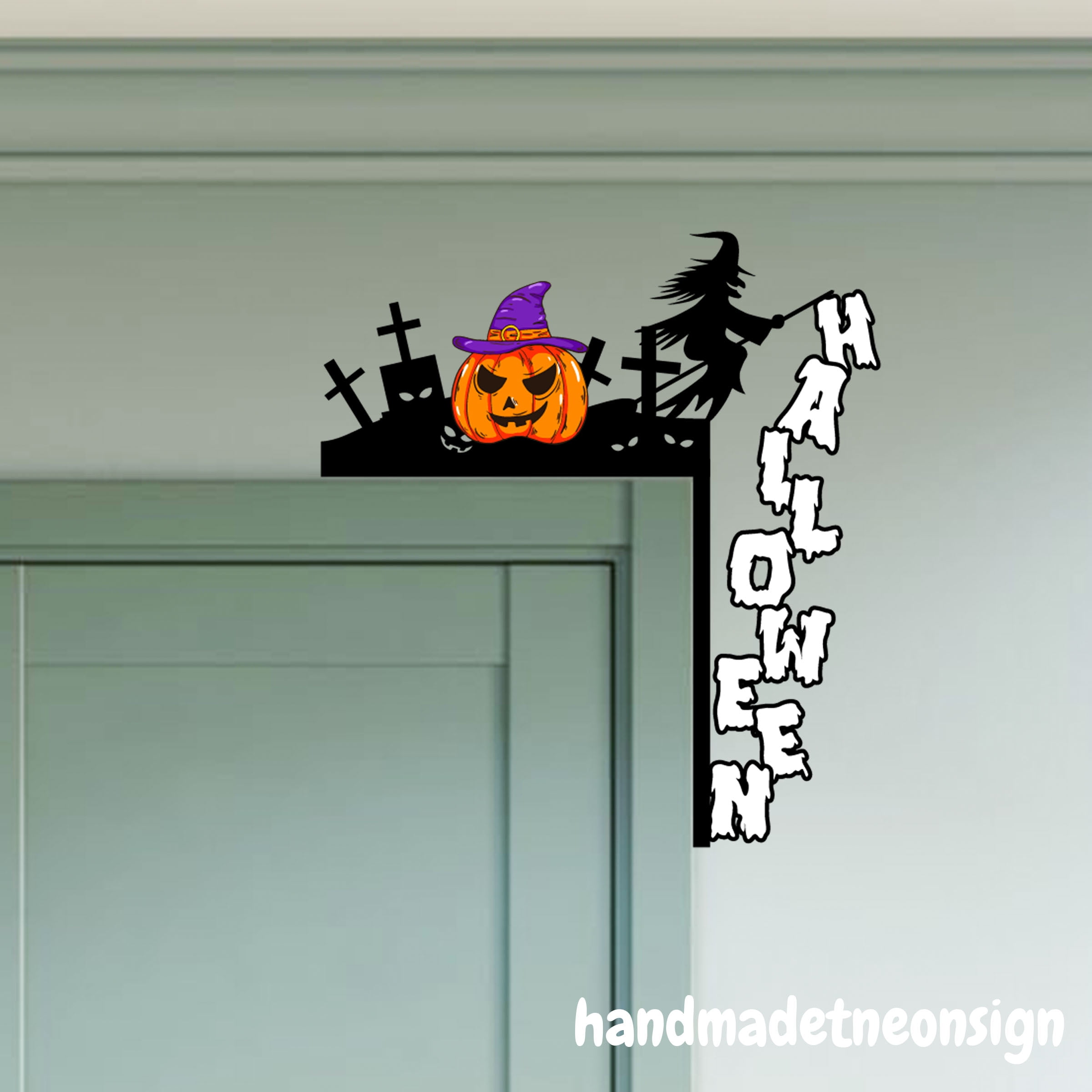 Handmadetneonsign Halloween Door Corner Sign, Pumpkin Metal Door Topper ...