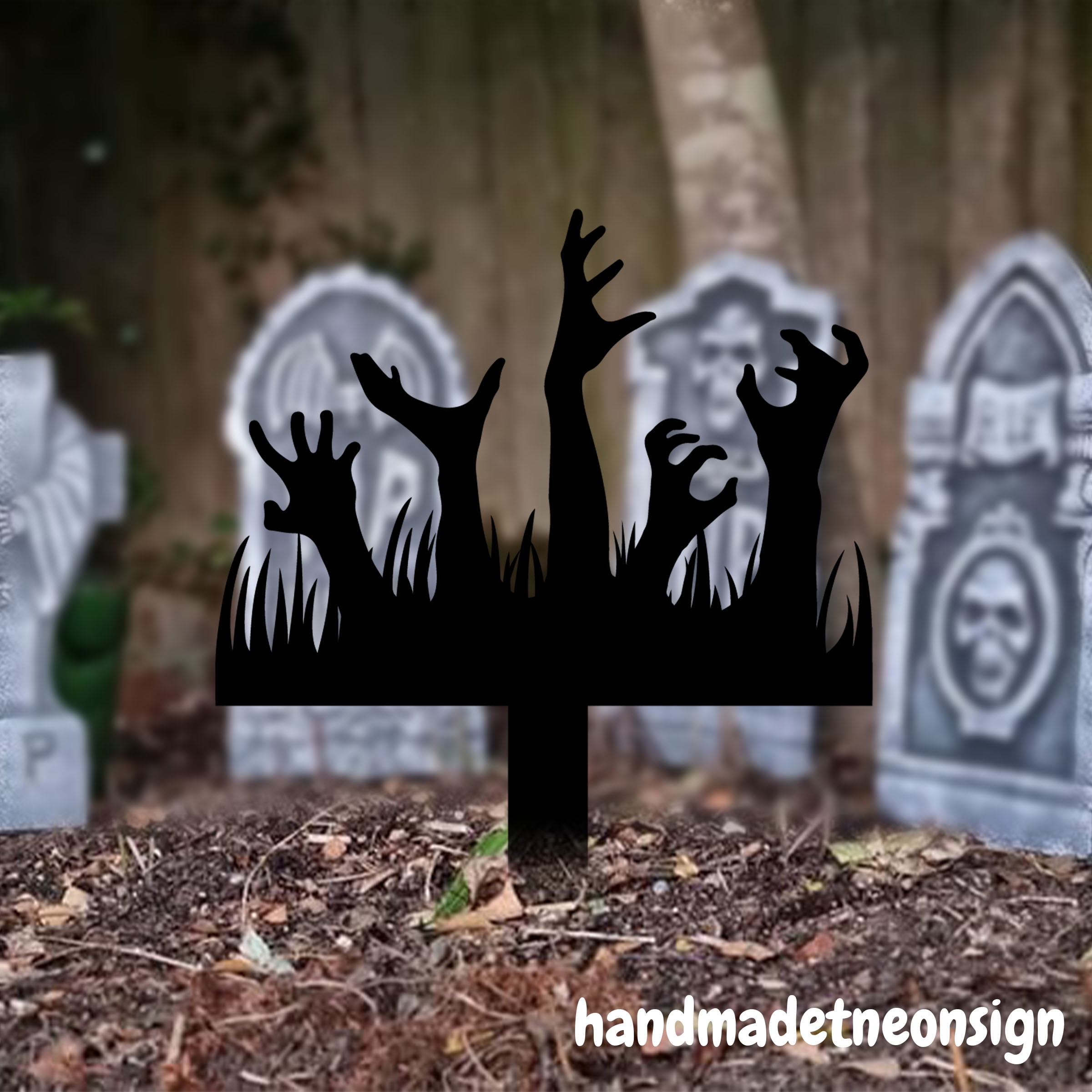 Handmadetneonsign Halloween Metal With Stake, Witch Hand Garden Yard ...