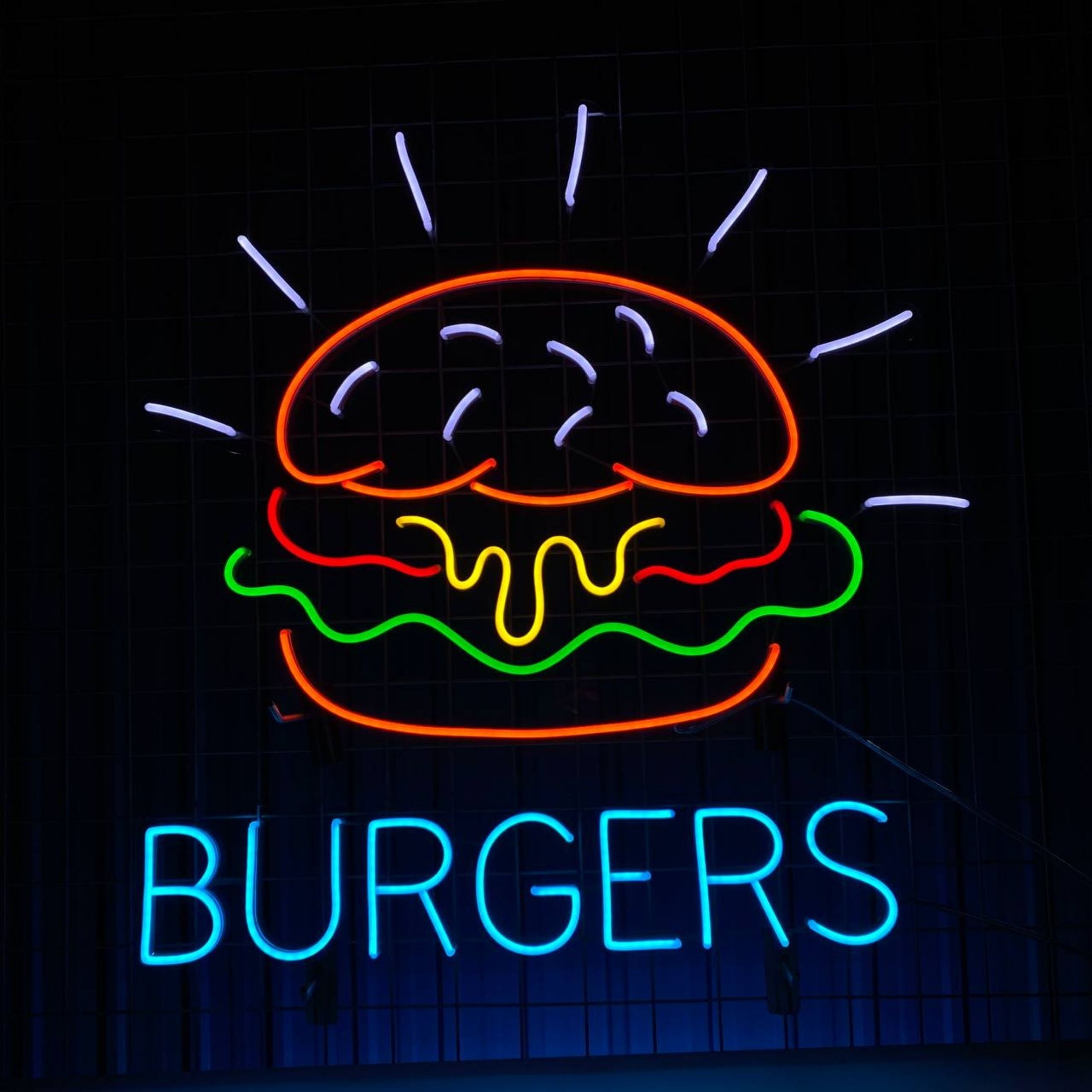Handmadetneonsign Hamburger Neon Sign, Burger Food Wall Art Decor ...