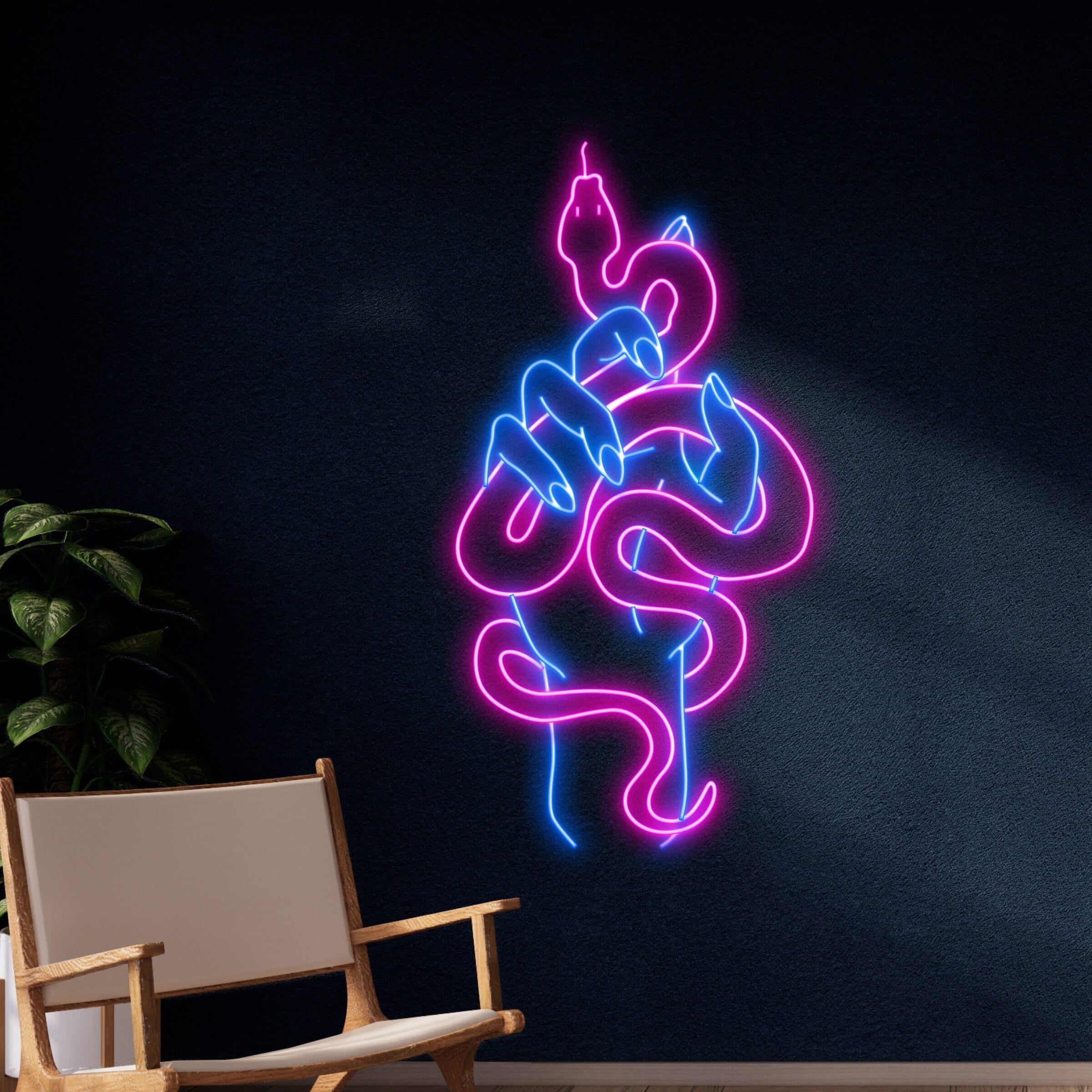 Handmadetneonsign Hand Holding Snake Neon Light, Snake Wrapping Hand Led Light, Hand Snake Neon ...