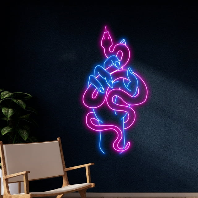 Handmadetneonsign Hand Holding Snake Neon Light, Snake Wrapping Hand ...