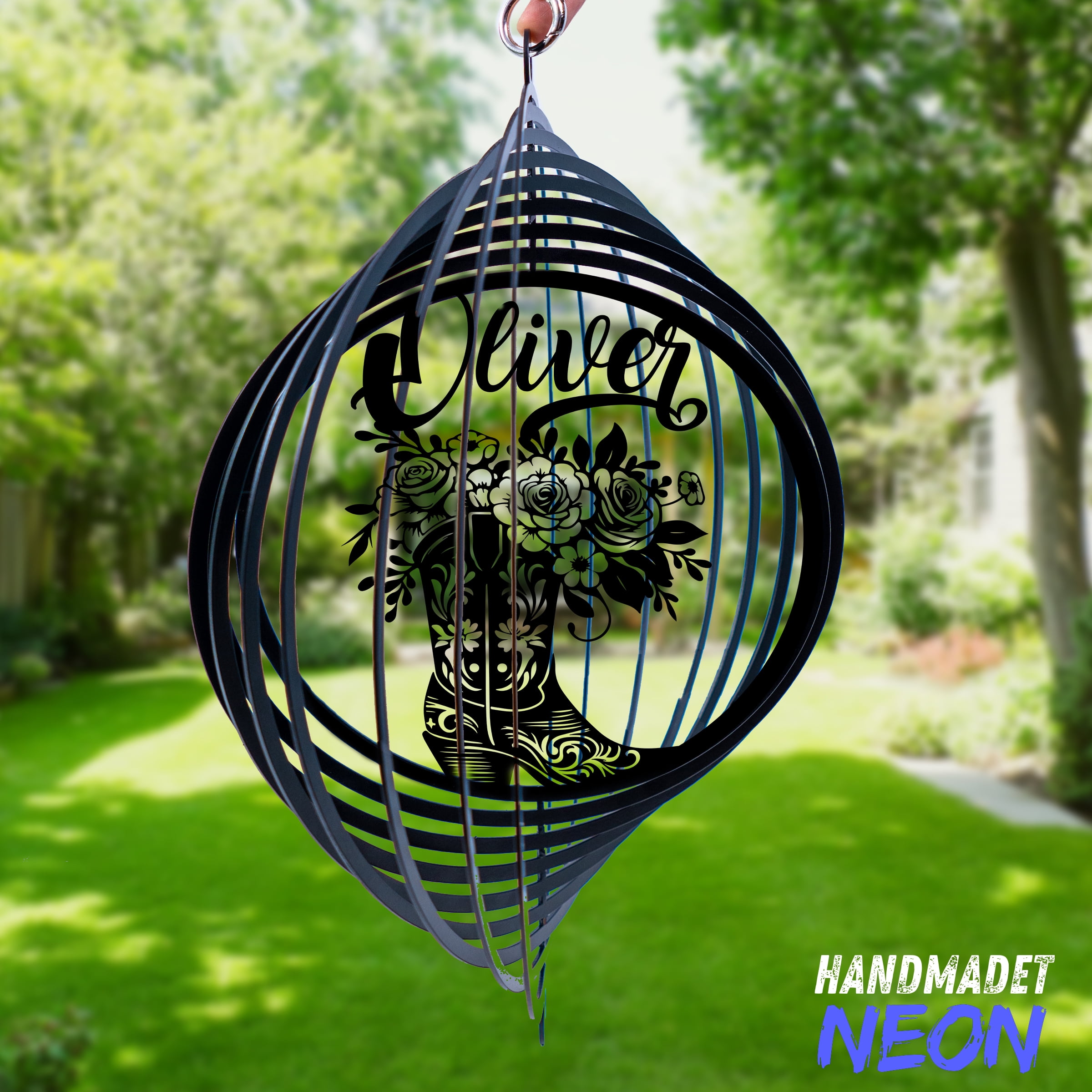 Handmadetneonsign Cowboy Boot Floral Wind Spinner, Cowboy Western ...