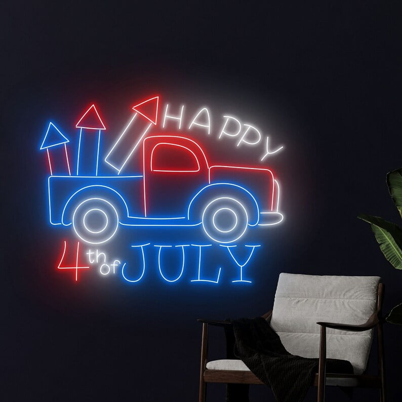Handmadetneonsign Happy 4th Of July Neon Sign, Car Cannon Neon Art ...