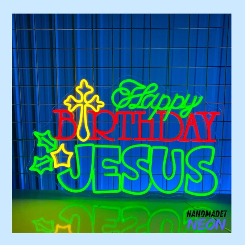 Handmadetneonsign Happy Birthday Jesus Neon Light, Jesus Christmas Led ...