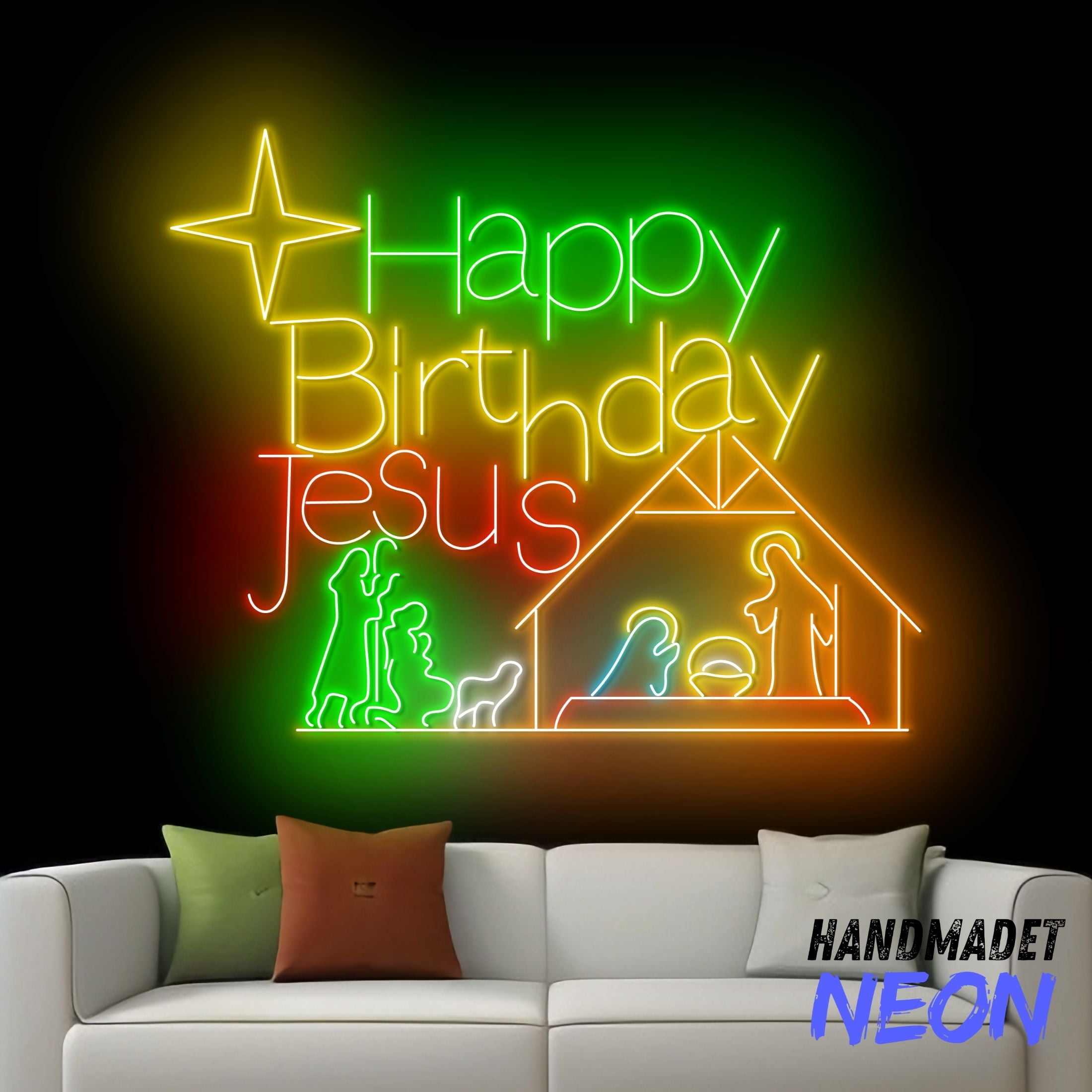 Handmadetneonsign Happy Birthday Jesus Neon Sign, Holy Night Nativity ...