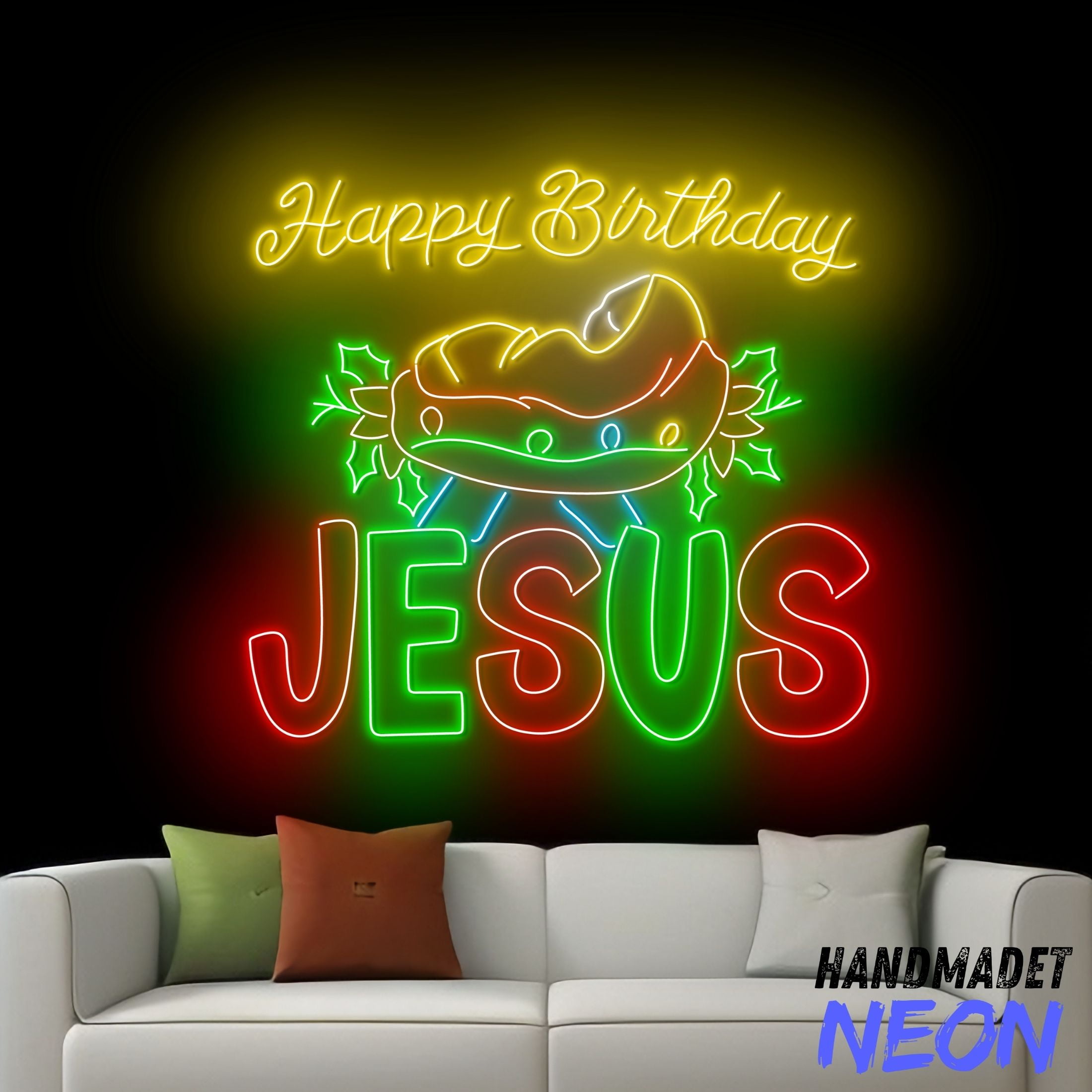 Handmadetneonsign Happy Birthday Jesus Neon Sign, Jesus Christmas Led ...
