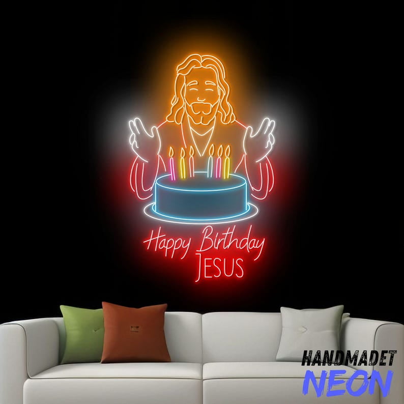 Handmadetneonsign Happy Birthday Jesus Neon Sign, Jesus Led Light ...