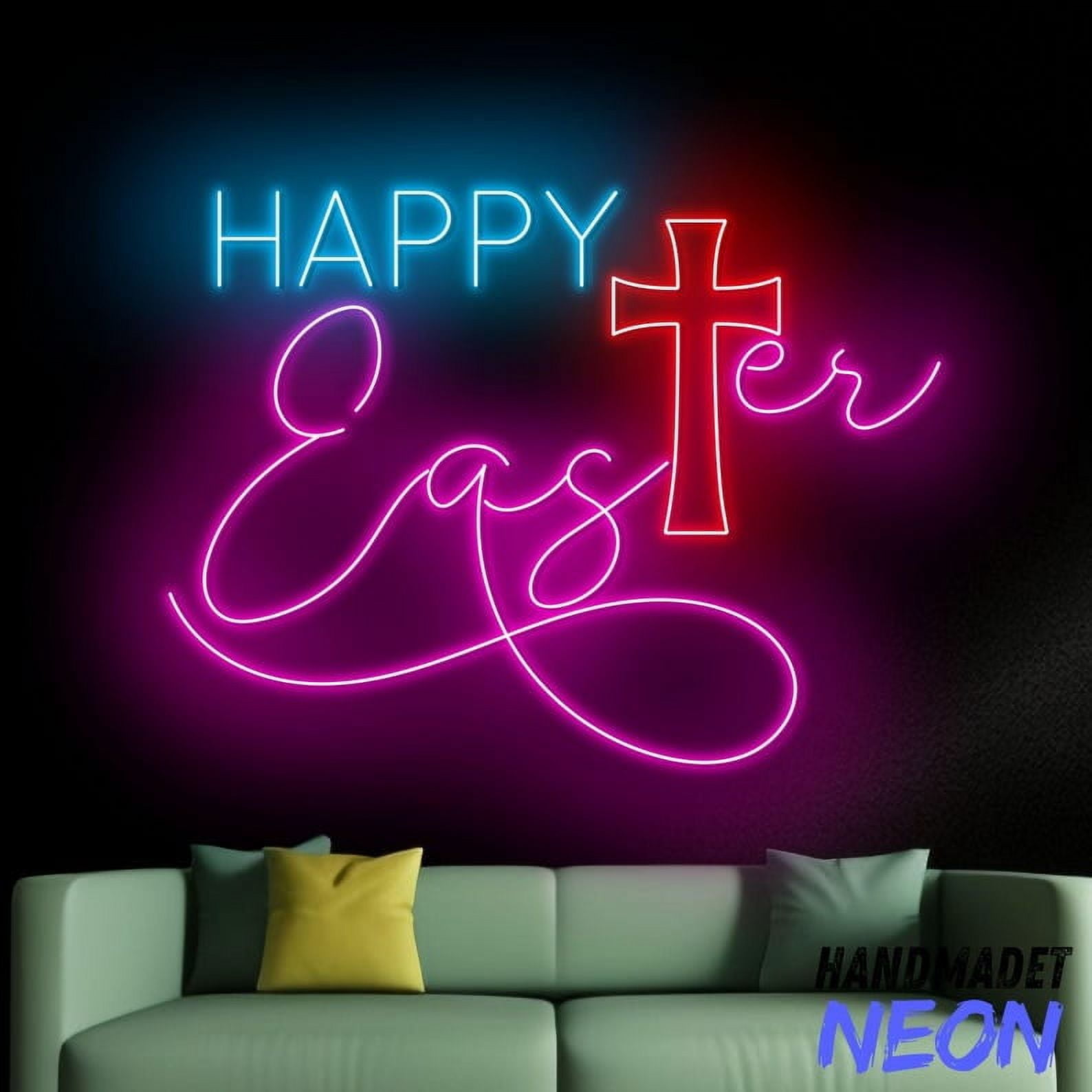 Handmadetneonsign Happy Easter Neon Sign, Happy Easter Cross Led Sign ...