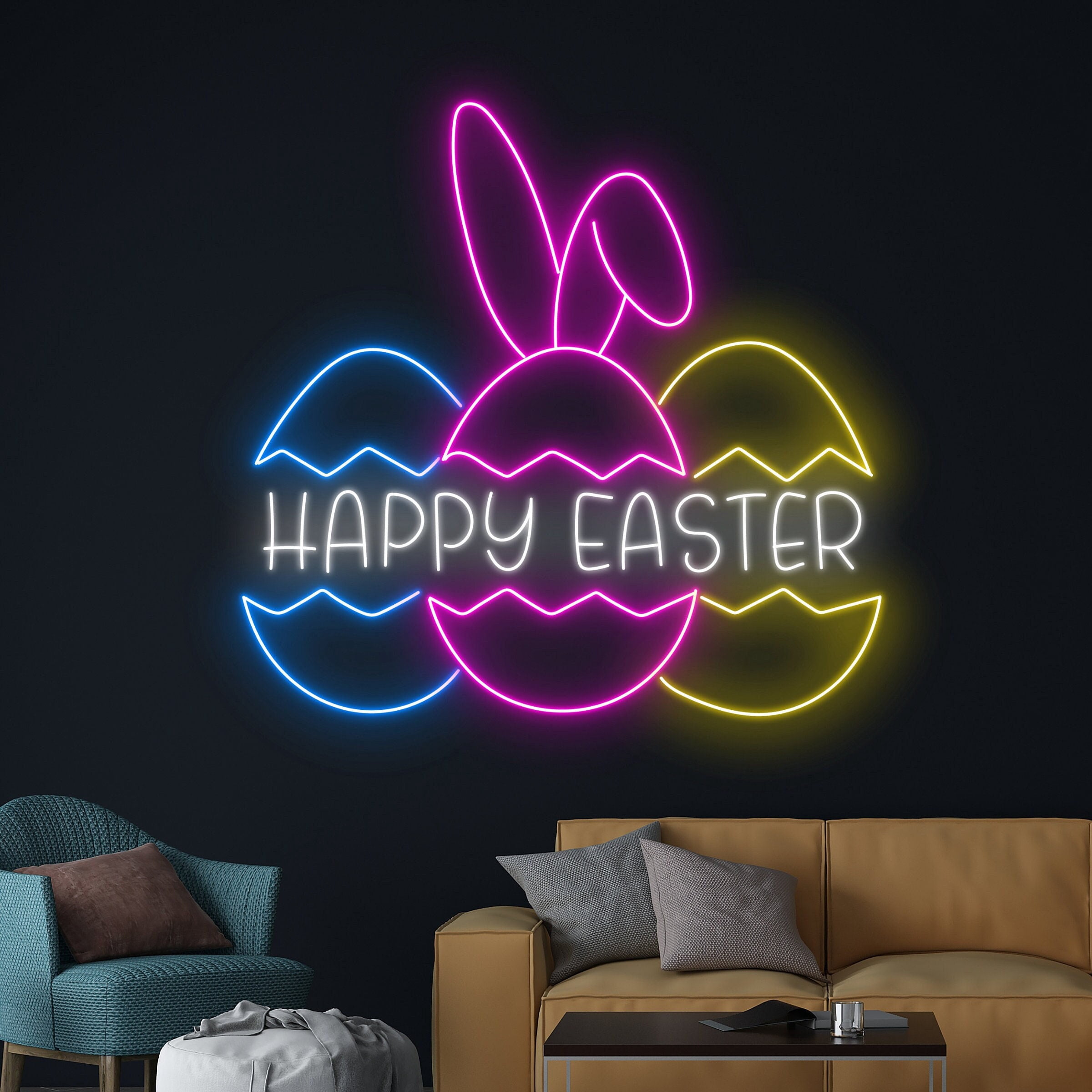 Handmadetneonsign Happy Easter Neon Sign, Happy Easter Led Sign, Easter ...