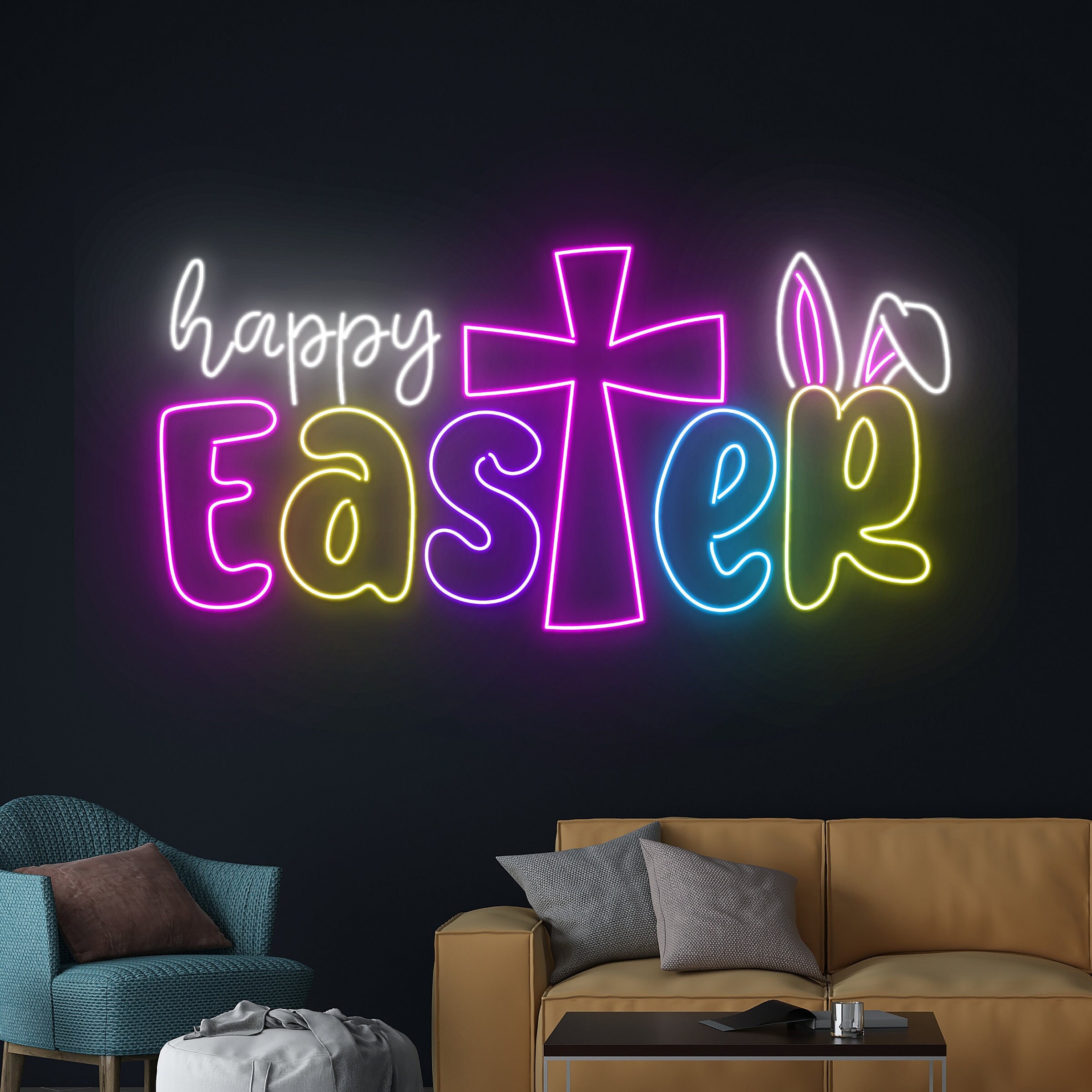 Handmadetneonsign Happy Easter Neon Sign, Happy Easter Led Sign, Easter ...