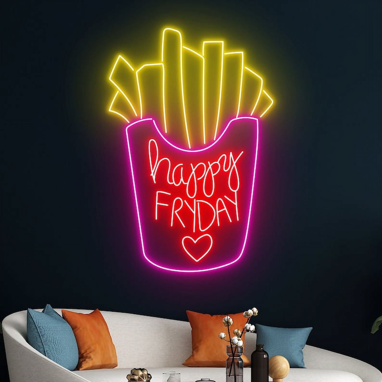 Handmadetneonsign Happy FryDay Neon Sign, French Fries Led Sign, Yay ...
