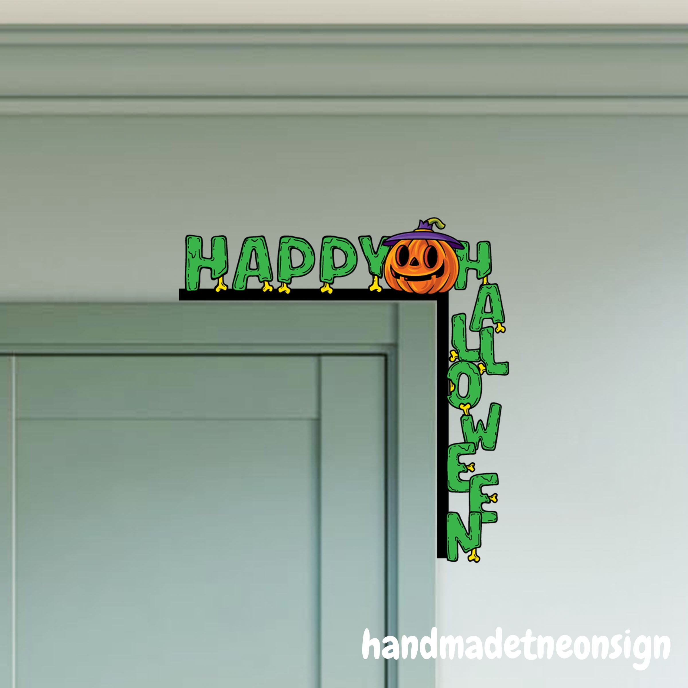 Handmadetneonsign Happy Halloween Door Corner Sign, Pumpkin Metal Door ...