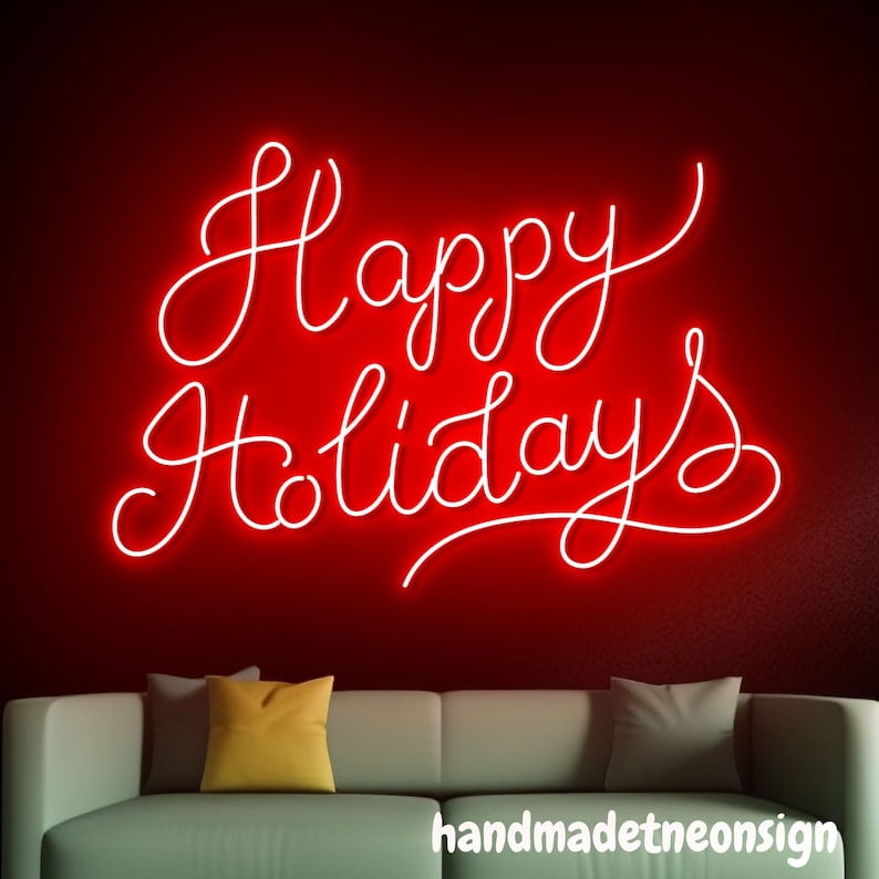 Handmadetneonsign Happy Holidays Neon Sign, Custom Quote Wall Art Light ...