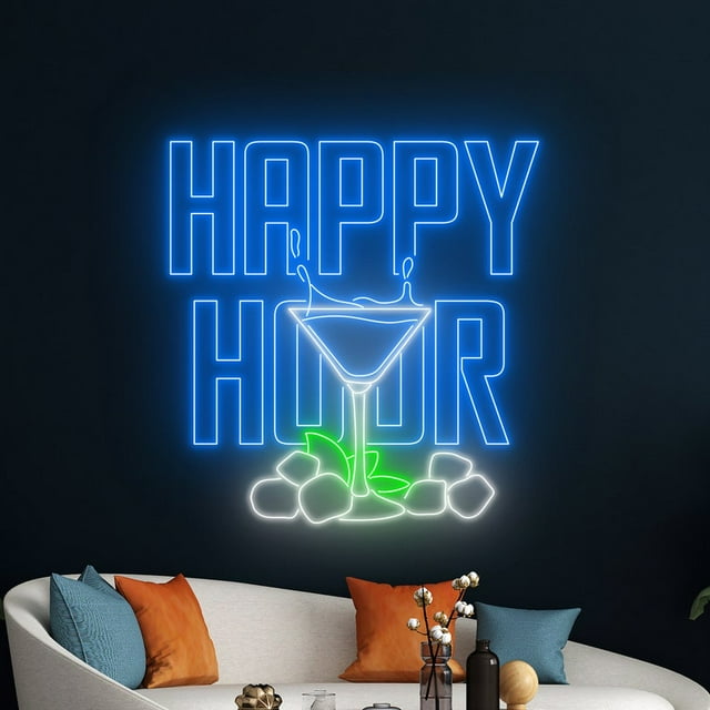 Handmadetneonsign Happy Hour Neon Light Cocktail Neon Sign Wine Drink