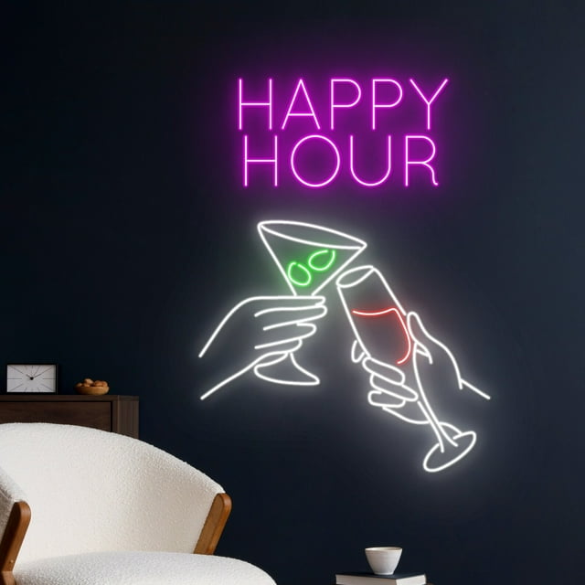 Handmadetneonsign Happy Hour Neon Light, Cocktail Neon Sign, Wine Drink ...