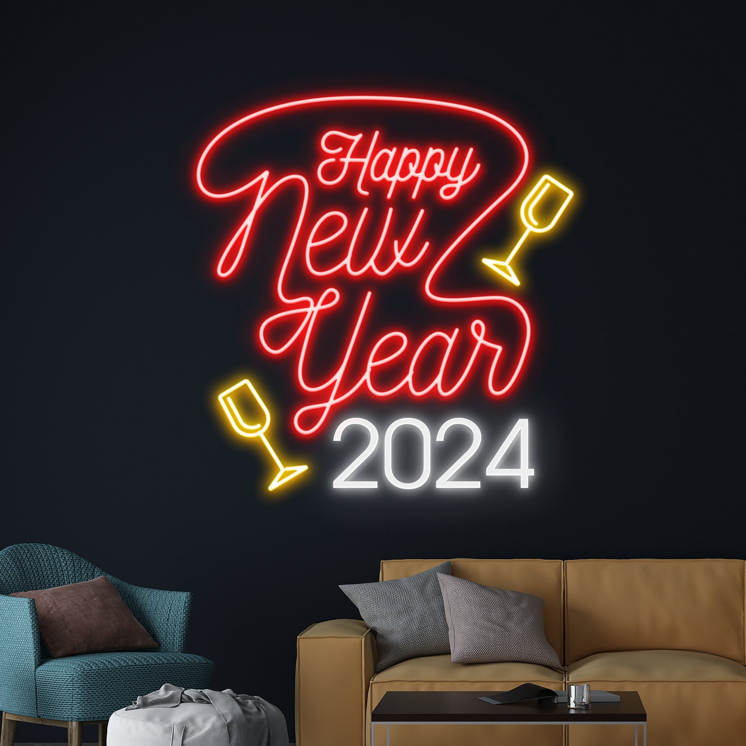 Handmadetneonsign Happy New Year 2024 Neon Sign, Happy New Year Led ...