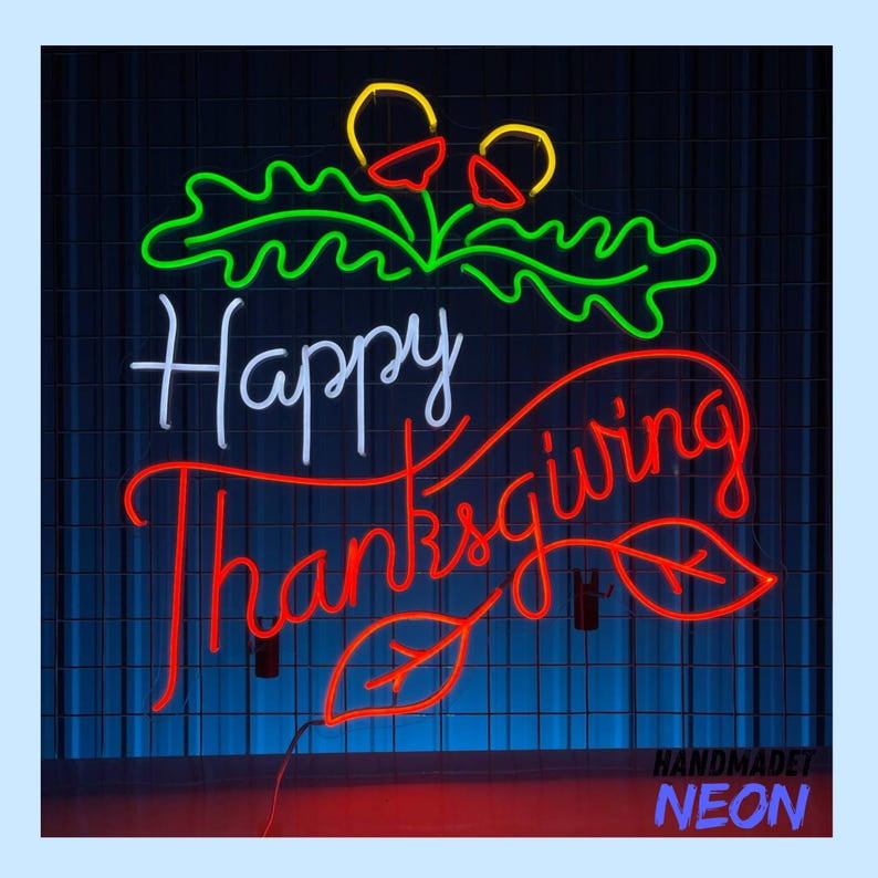 Handmadetneonsign Happy Thanksgiving Acorn Neon Sign, Oak Nut Led Sign ...