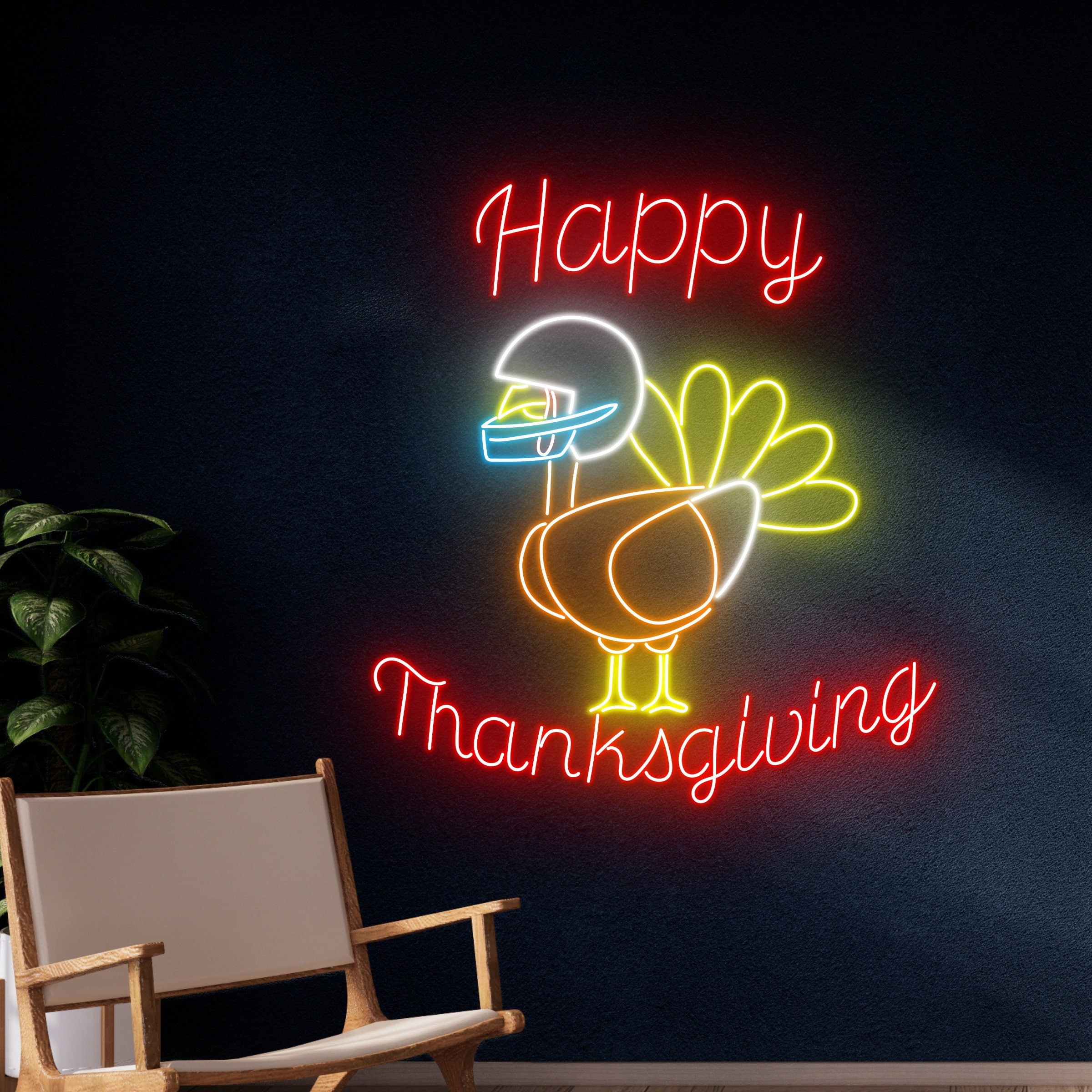 Handmadetneonsign Happy Thanksgiving USA Football Turkey Neon Sign ...