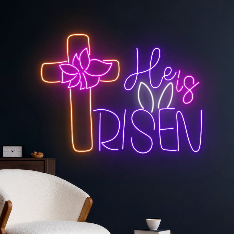 Handmadetneonsign He Is Risen Neon Sign, He Is Risen Led Sign, Jesus ...