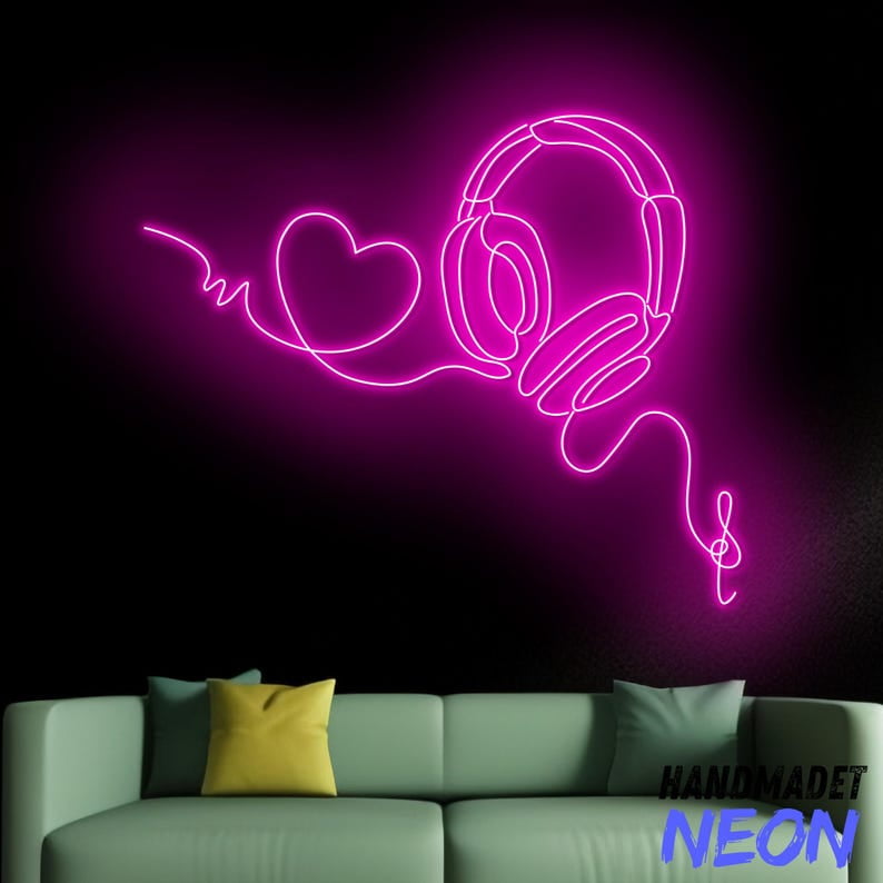 Handmadetneonsign Headphone Neon Sign, Headphone Led Sign, Music Room ...