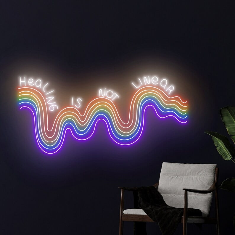 Handmadetneonsign Healing Is Not Linear Neon Sign, Positivity Wall Art ...