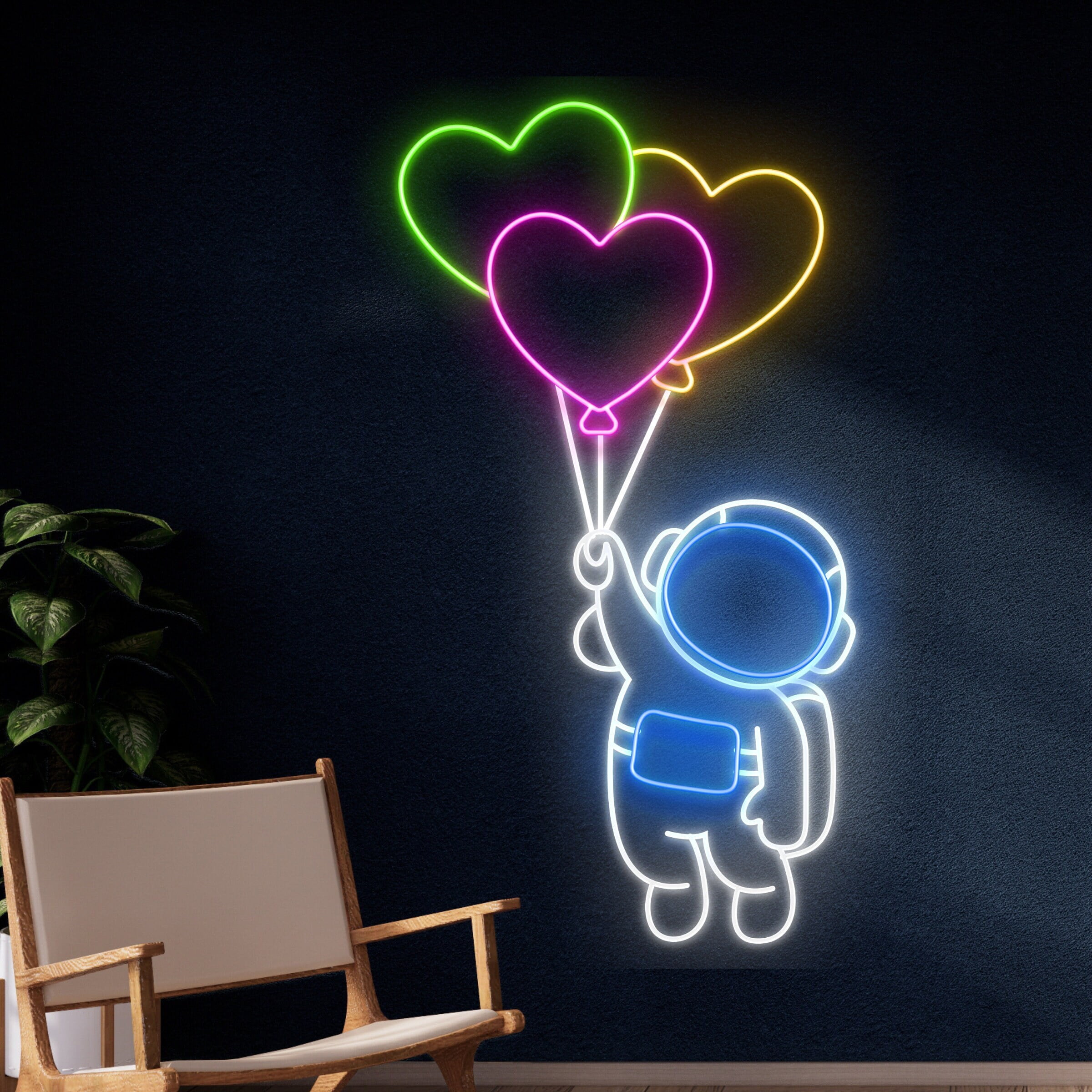 Handmadetneonsign Heart Balloon Astronaut Neon Sign, Flying Astronaut ...