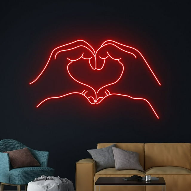 Handmadetneonsign Heart Hand Neon Sign, Heart Hand Neon Light, Heart ...
