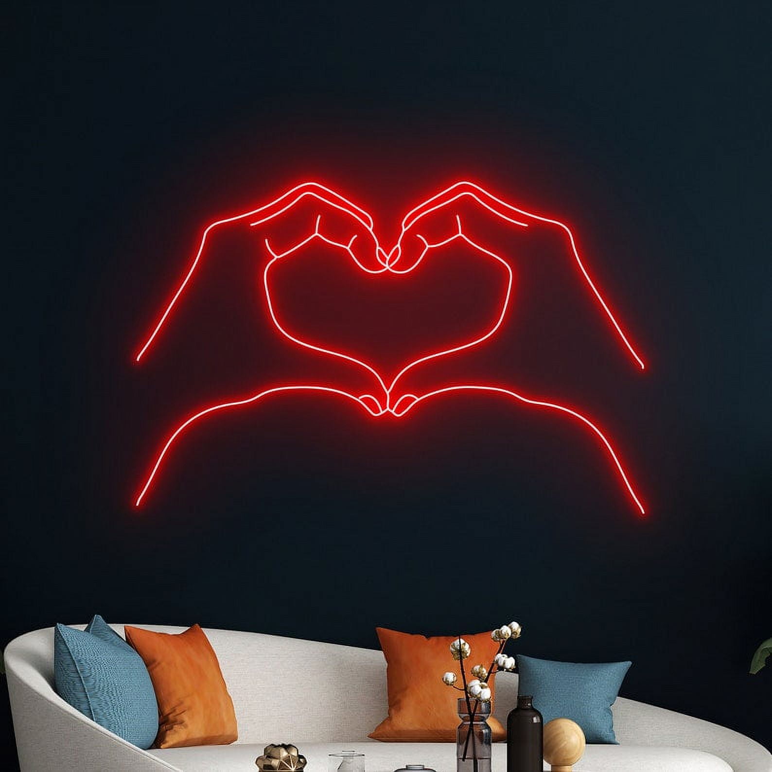 Handmadetneonsign Heart Hands Wall Art, Romance Hands Wall Decor, Lover ...