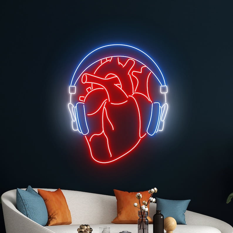 Handmadetneonsign Heart Headphone Neon Sign, Heart Headphone Led Sign ...