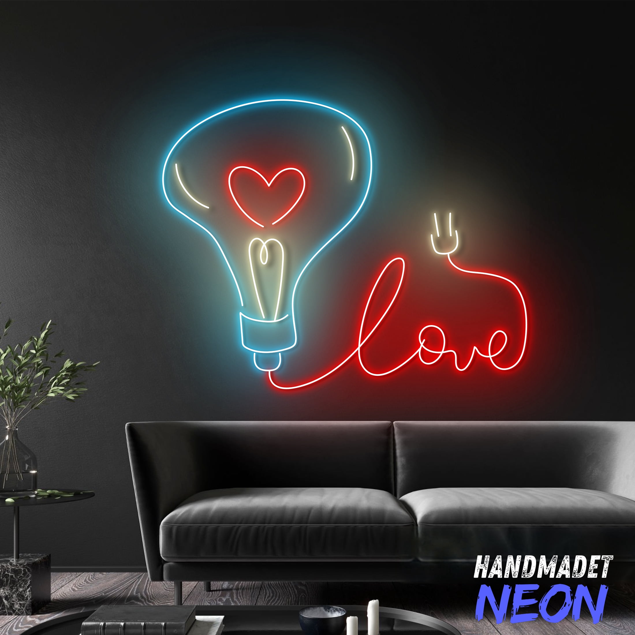 Handmadetneonsign Heart Lightbulb Neon Sign, Cute Led Light For Couples ...