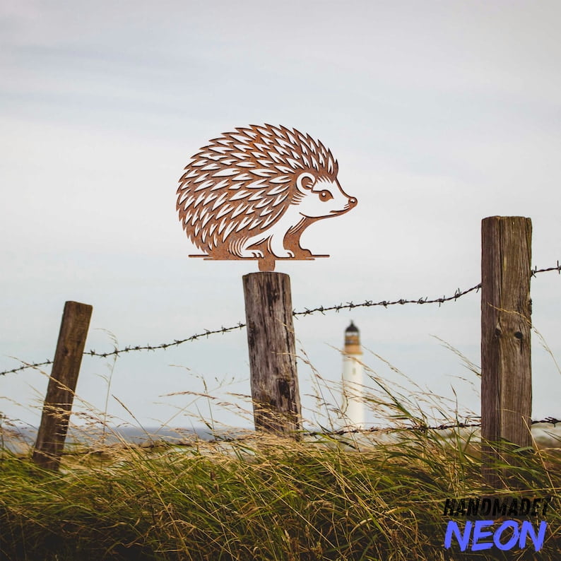Handmadetneonsign Hedgehog Metal Rusty Tree Stake, Animal Garden Tree ...