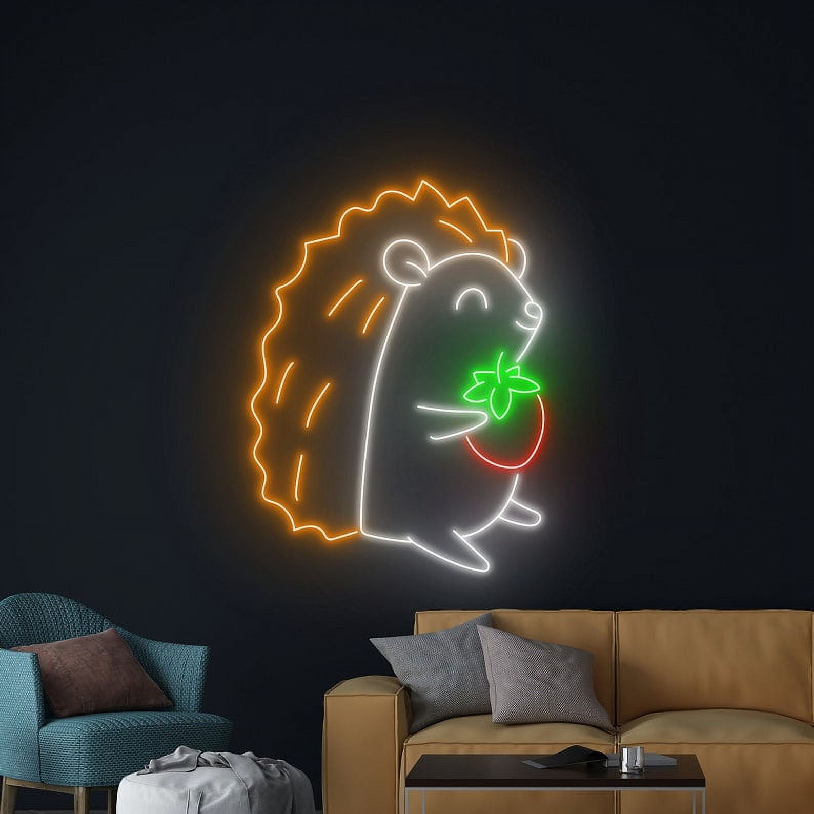 Handmadetneonsign Hedgehog Strawberry Neon Sign, Hedgehog Neon Led Art ...