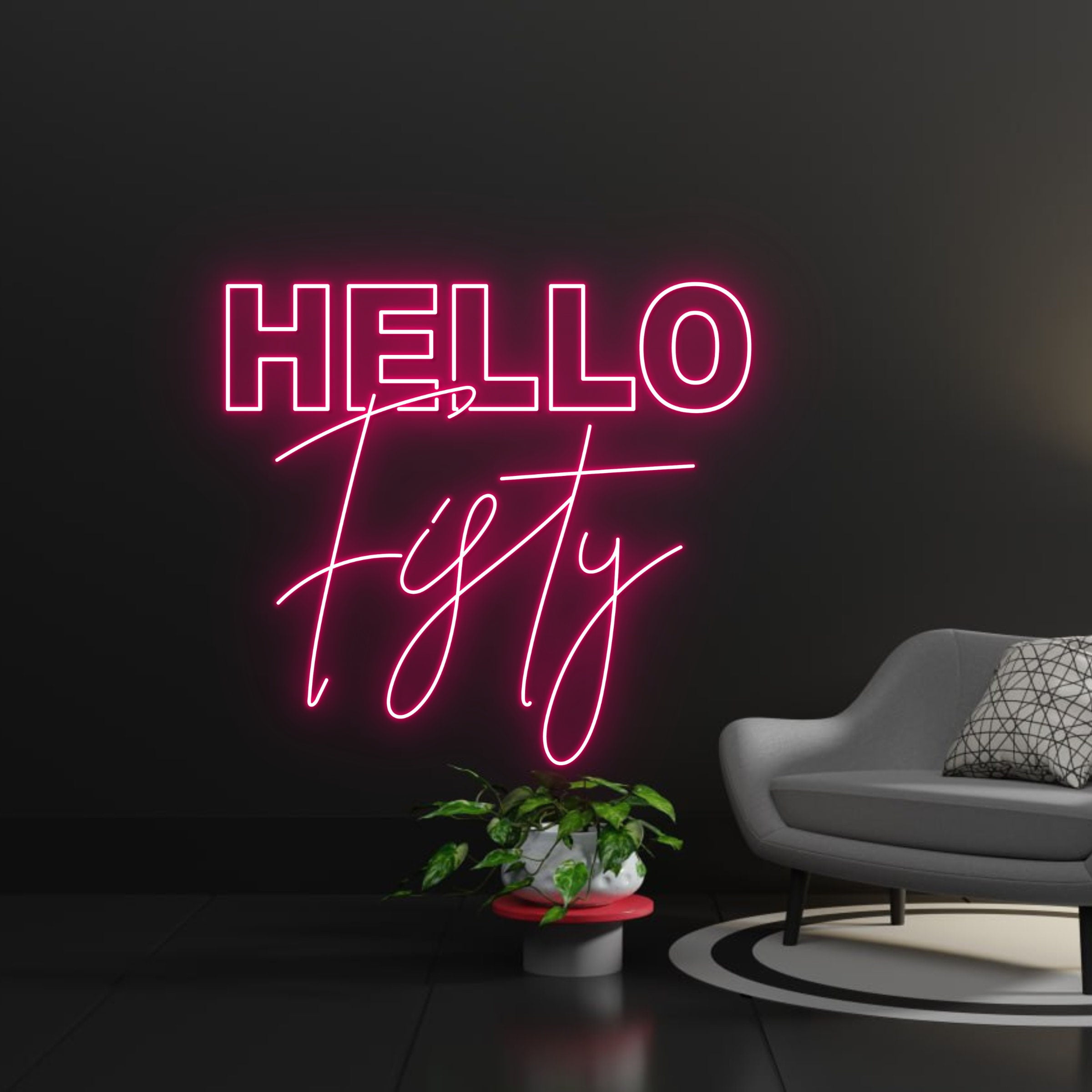 Handmadetneonsign Hello Fifty 50th Birthday Decorations For Her Gifts ...