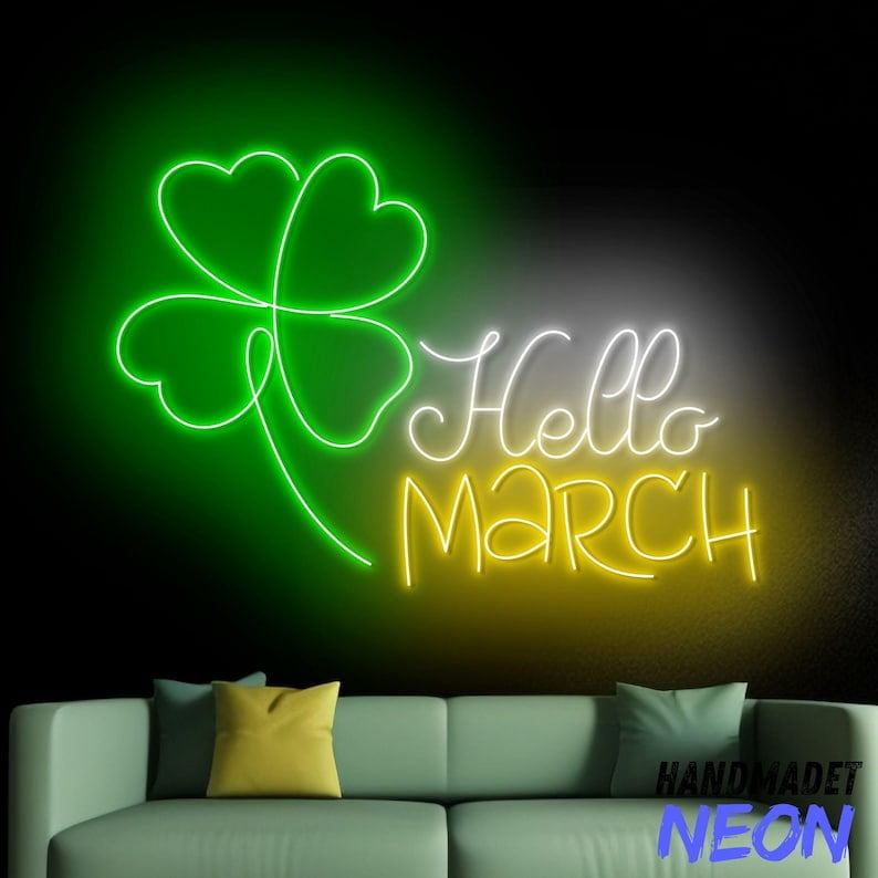 Handmadetneonsign Hello March Neon Sign, Happy St. Patrick's day Led ...